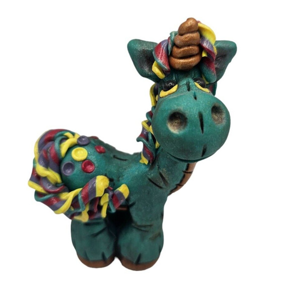 Vintage | Art | Custom Ooak Clay Unicorn Figurine Signed Whimsical Teal ...